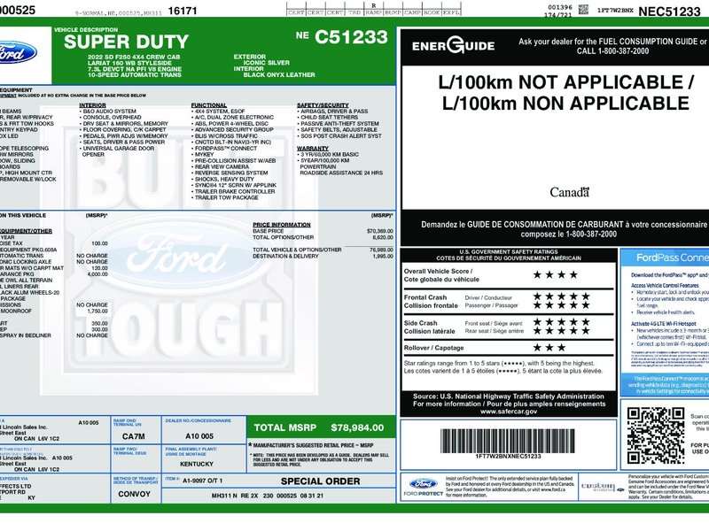 2022 Ford Super Duty F-250 SRW LARIAT 7.3L V8 160WB 608A| BLACK ...